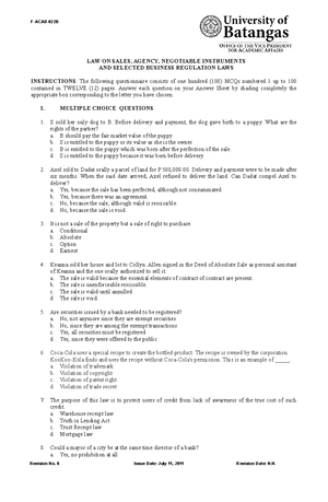 RFBT QUIZ Pledge, Mortgage - Law on Sales - Studocu