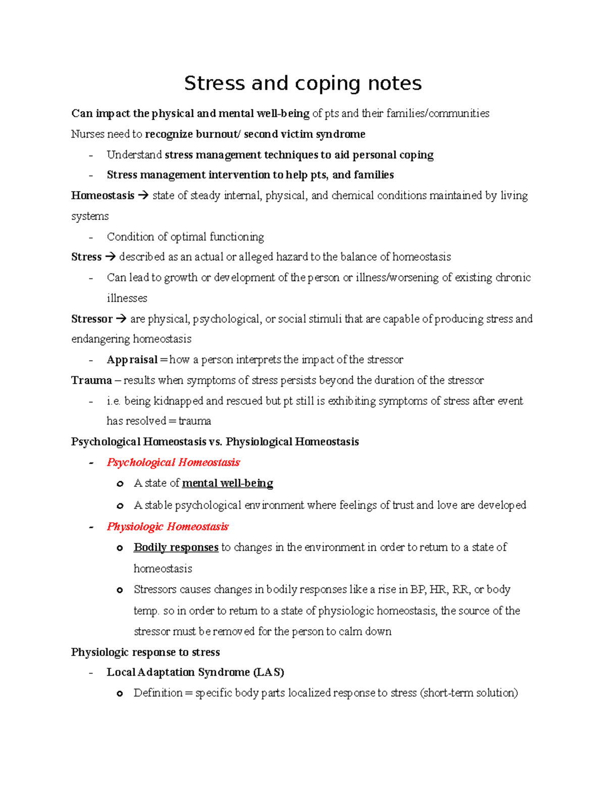 Stress and Coping Notes - Stress and coping notes Can impact the ...