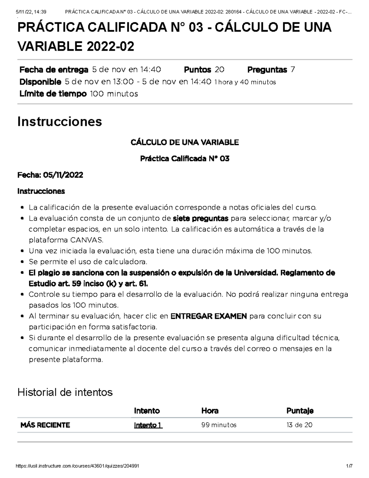 Practica Calificada N 03 - Calculo DE UNA Variable 2022-02 280164 - Calculo DE UNA Variable ...