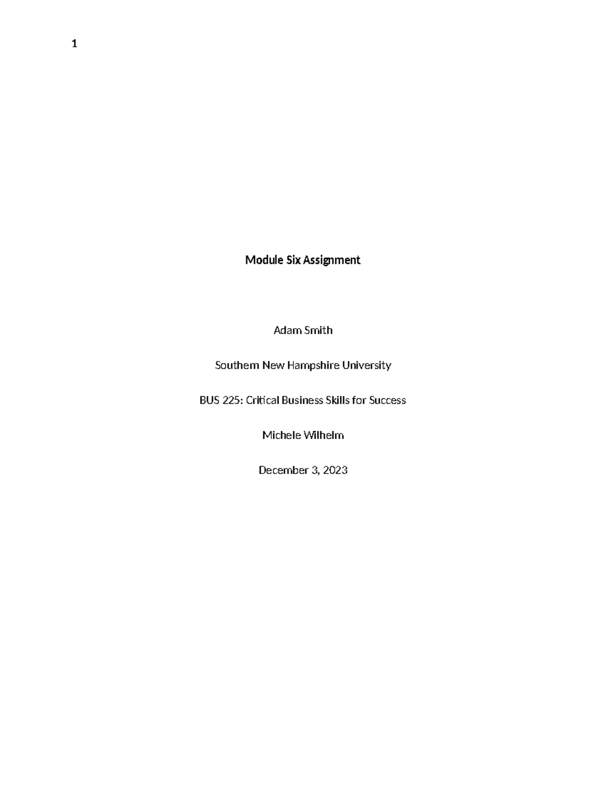 BUS225 Module Six Assignment - Module Six Assignment Adam Smith ...