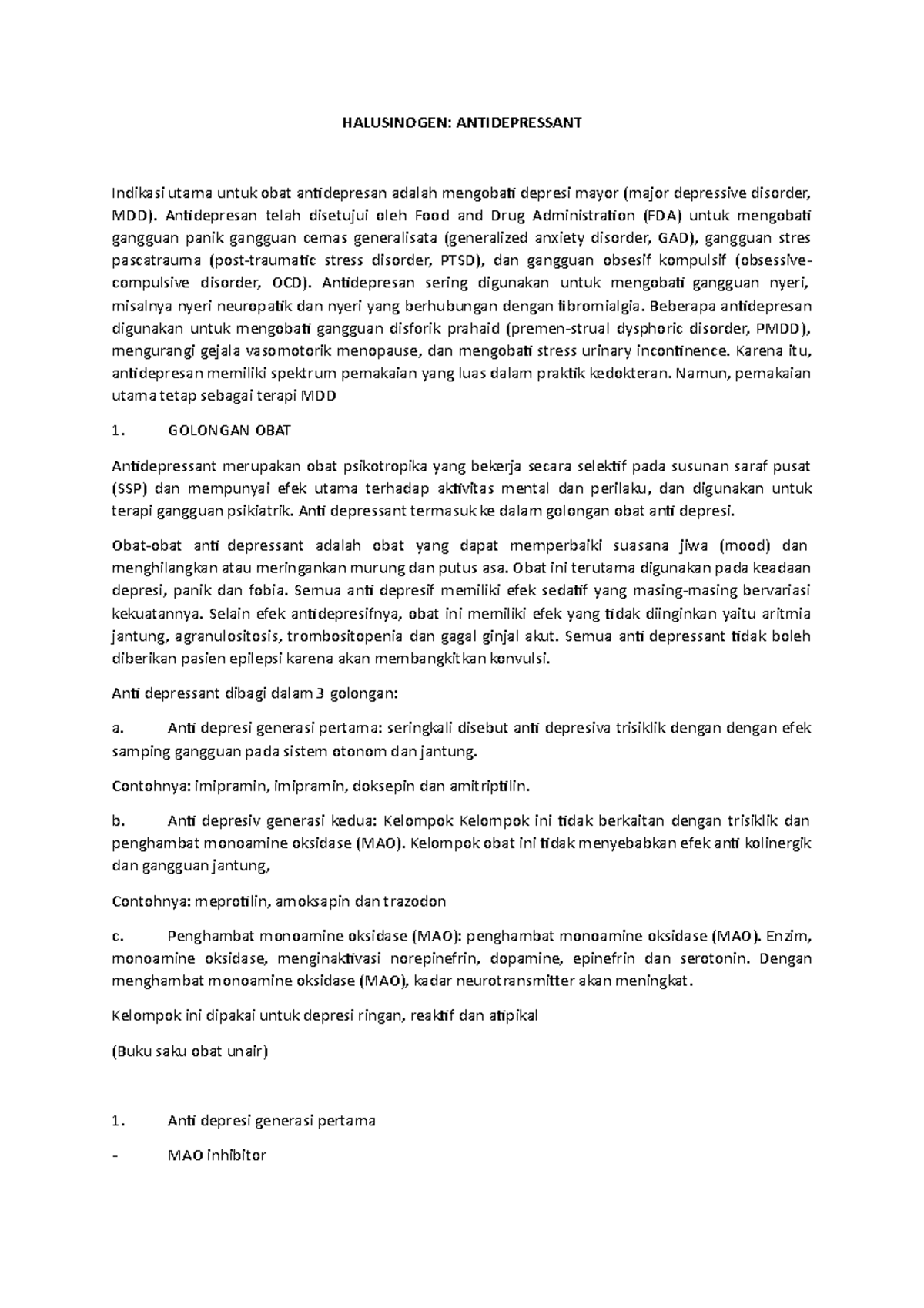 Halusinogen - HALUSINOGEN: ANTIDEPRESSANT Indikasi utama untuk obat ...