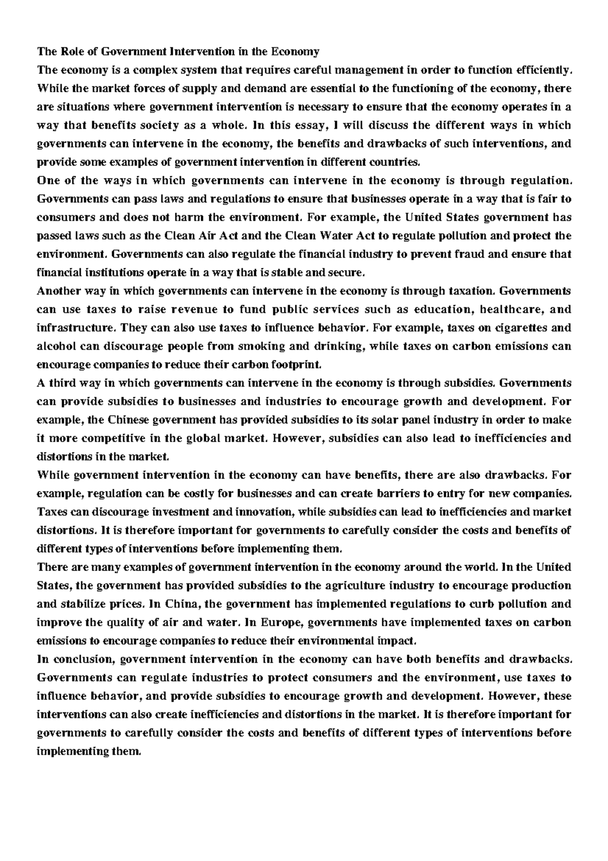 The Role of Government Intervention in the Economy - While the market ...