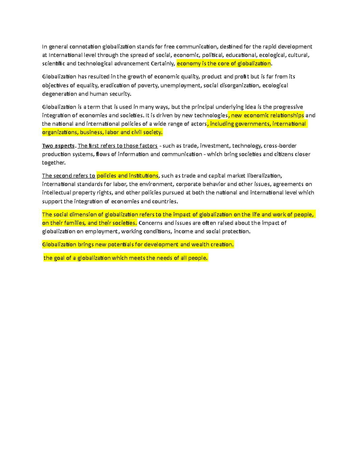 Contemporary World - Lecture notes 2 - In general connotation ...