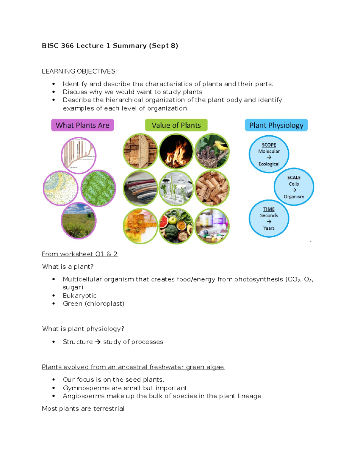 BISC 366 Lecture 1 Summary - BISC 366 Lecture 1 Summary (Sept 8 ...