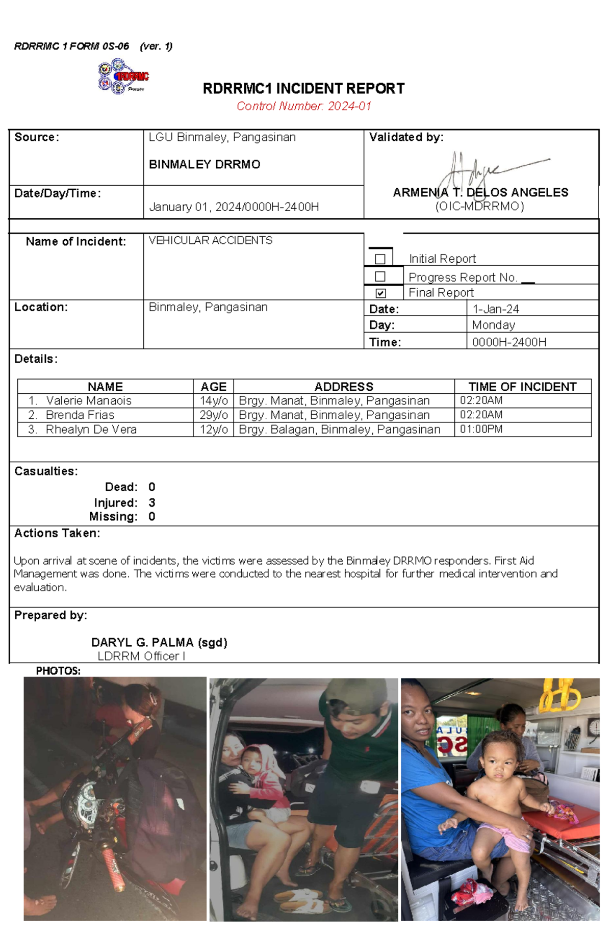 Incident Report 2024-001 - RDRRMC 1 FORM 0S-06 (ver. 1) RDRRMC1 ...