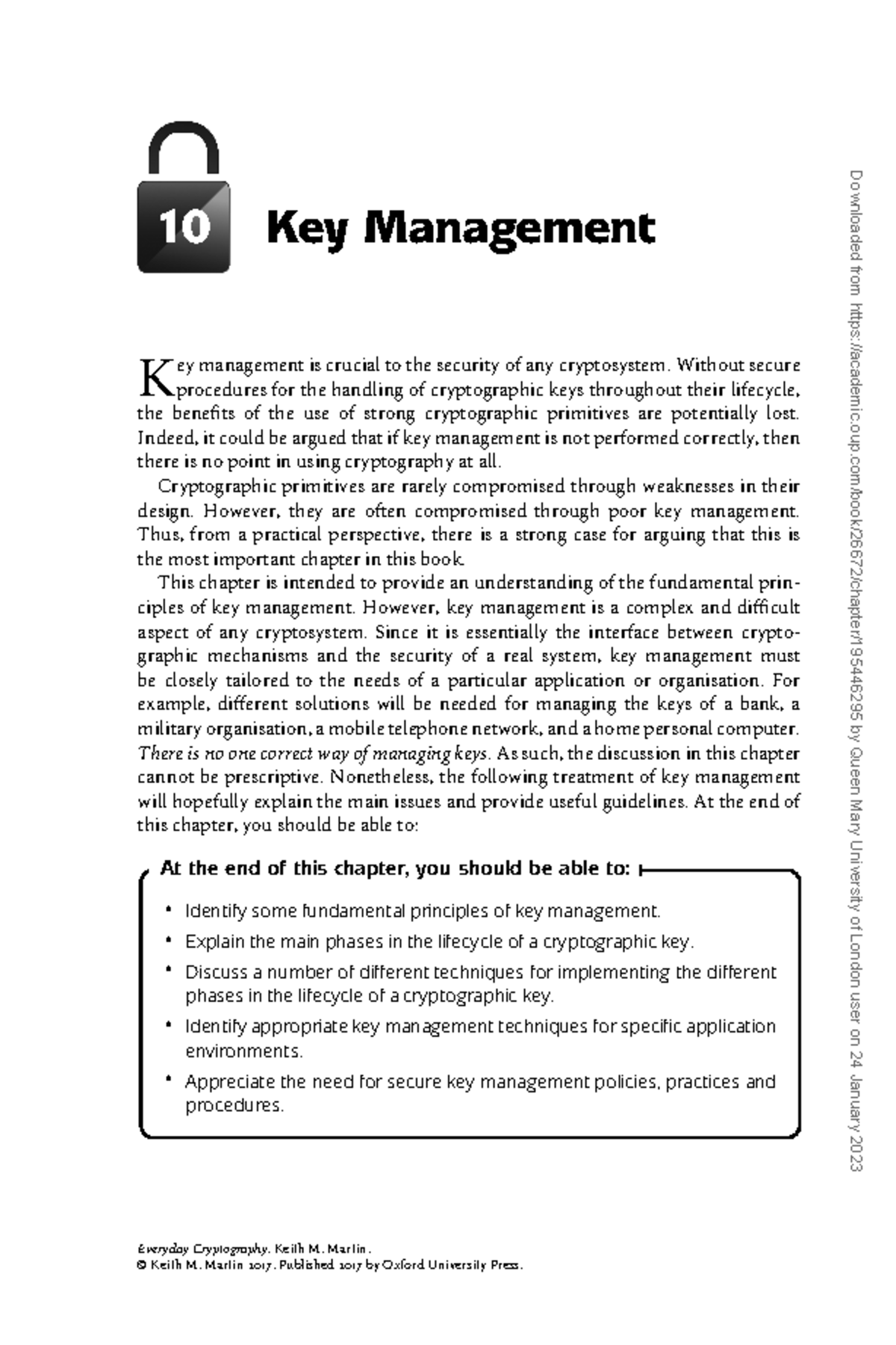 Chapter-10 - Chapter of book - 10 Key Management K ey management is crucial to the security of ...