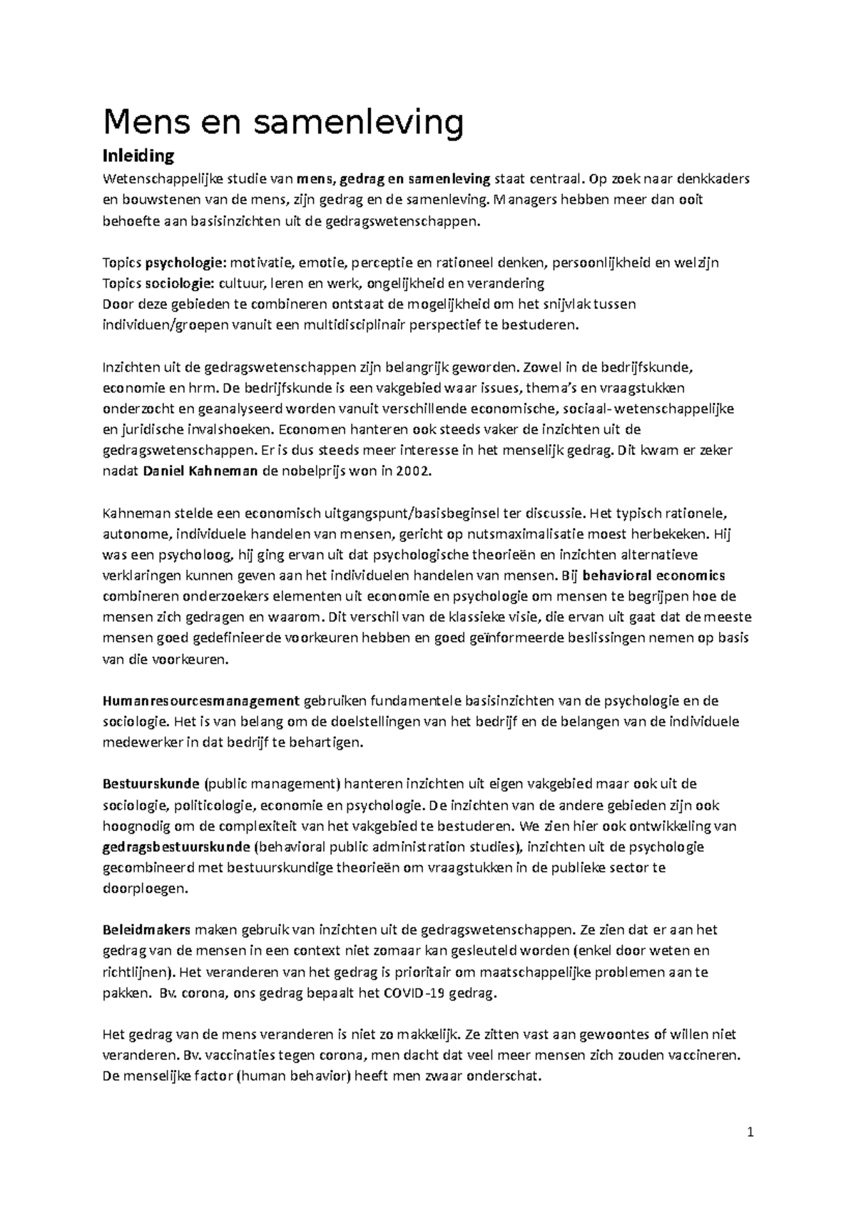 Samenvatting H1 H8 Mens En Samenleving Inleiding Wetenschappelijke