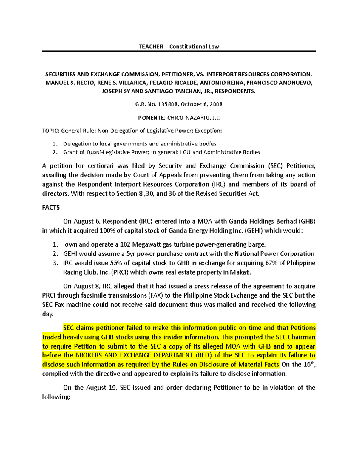 Case Digest - SEC v. Interport 567 SCRA 354 - TEACHER – Constitutional ...