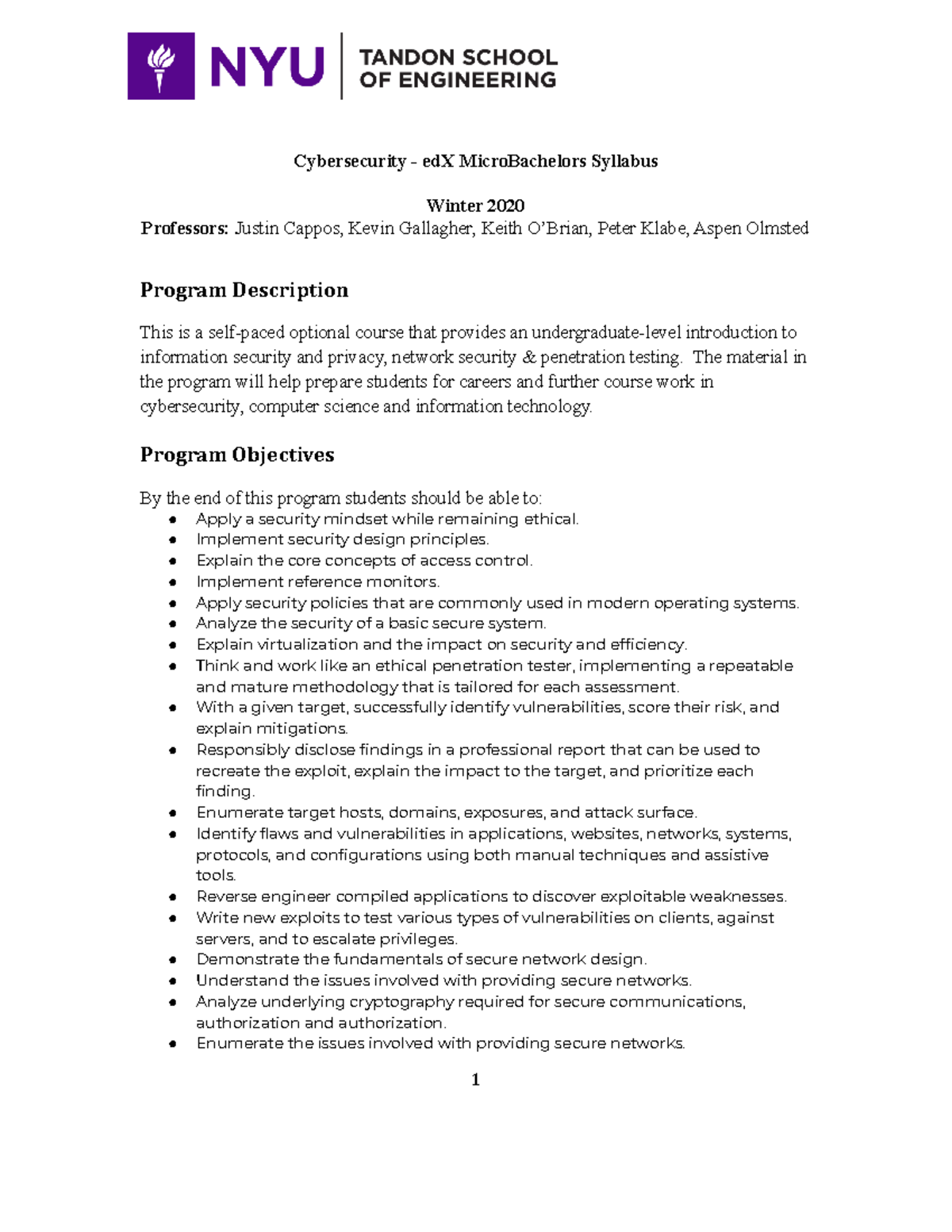 Ed X Cybersecurity Syllabus - Cybersecurity - edX MicroBachelors ...