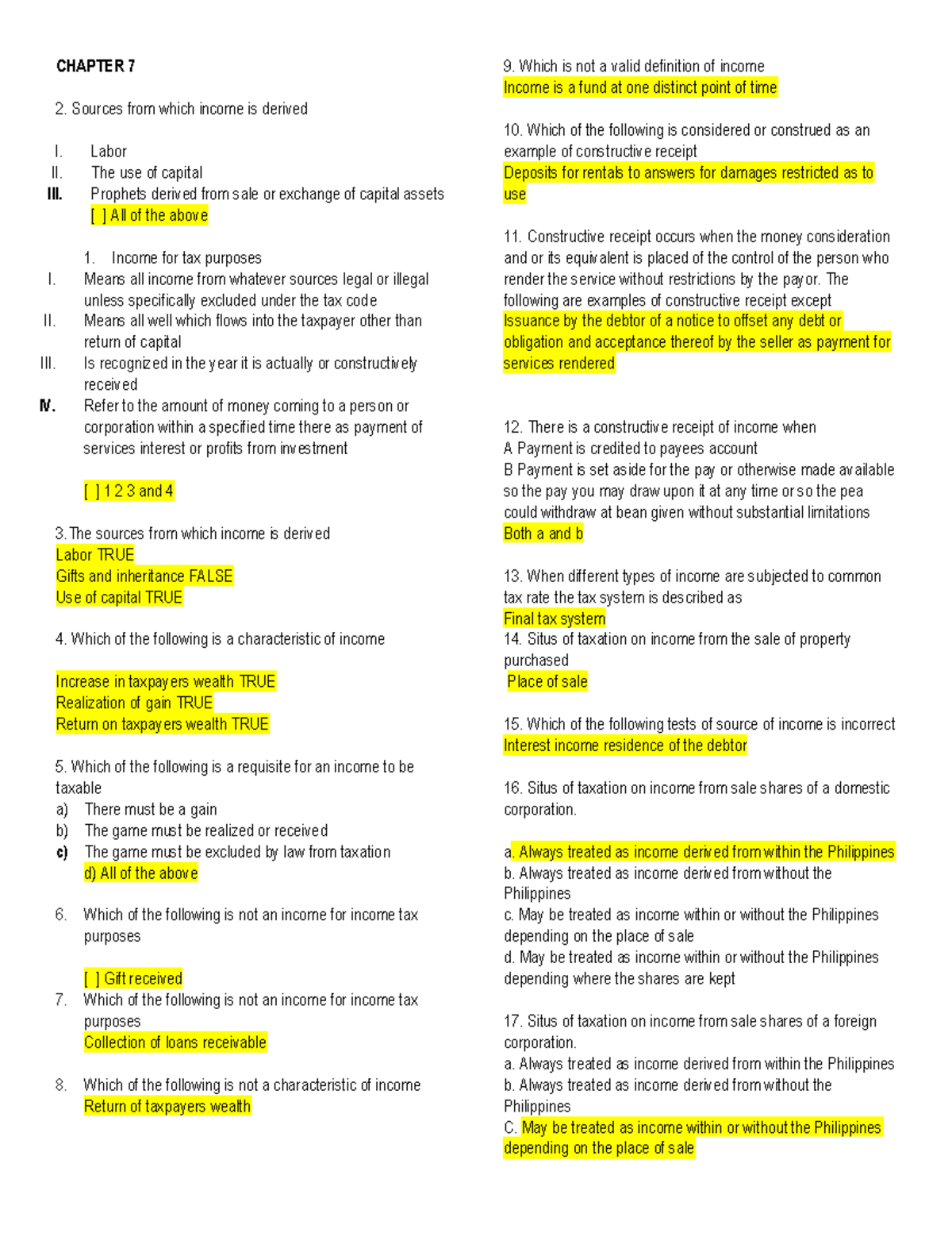 7 8 INCOME TAXATION CHAPTER 7 8 SOLMAN WITH QUESTIONS CHAPTER 7