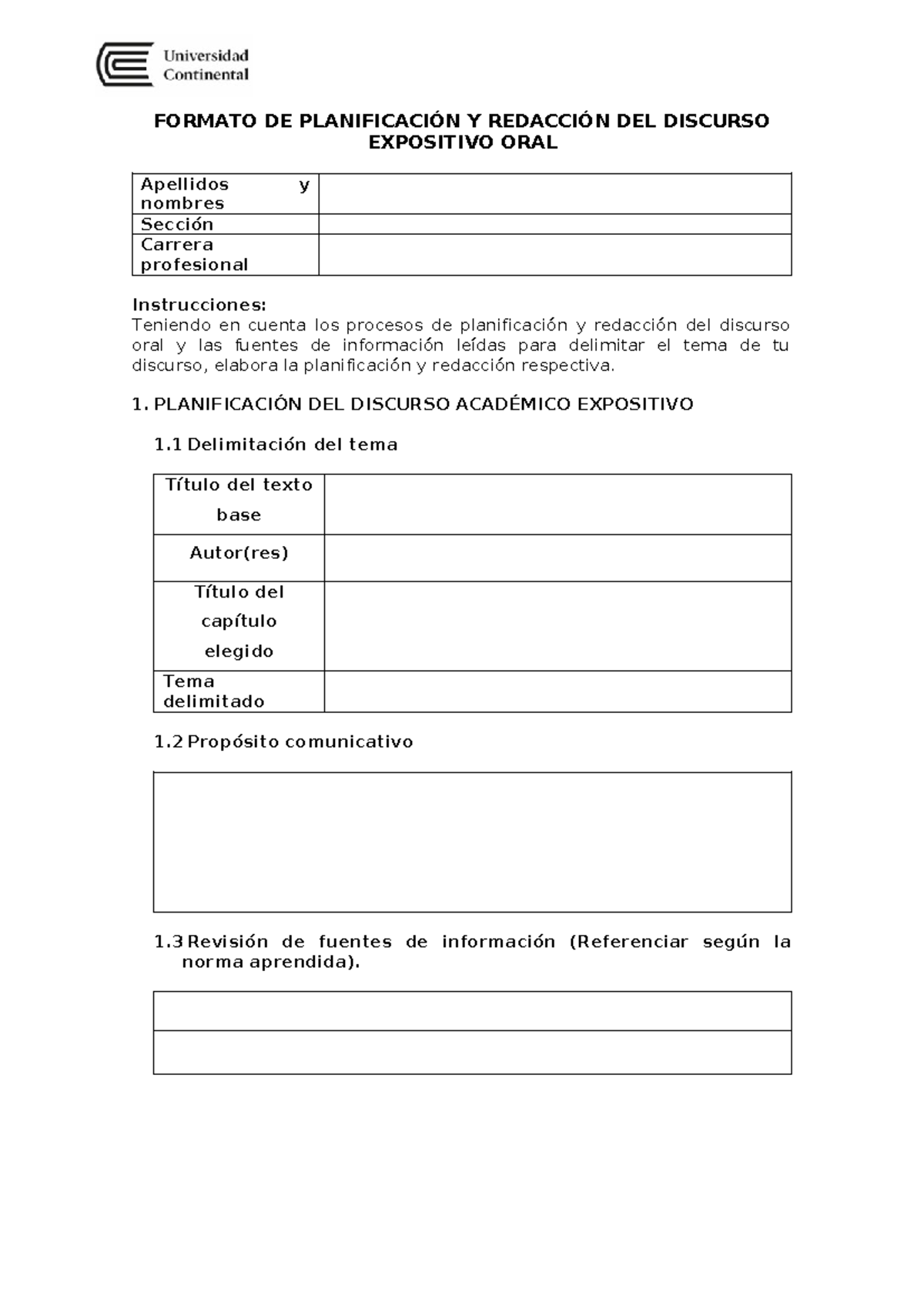 Formato DE Planificación- Redacción DEL Discurso ORAL - FORMATO DE ...
