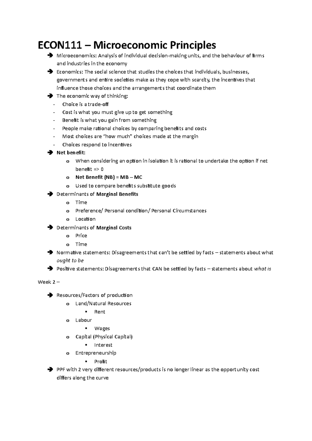 ECON111-3 - Lecture notes 1-13 - ECON111 – Microeconomic Principles ...