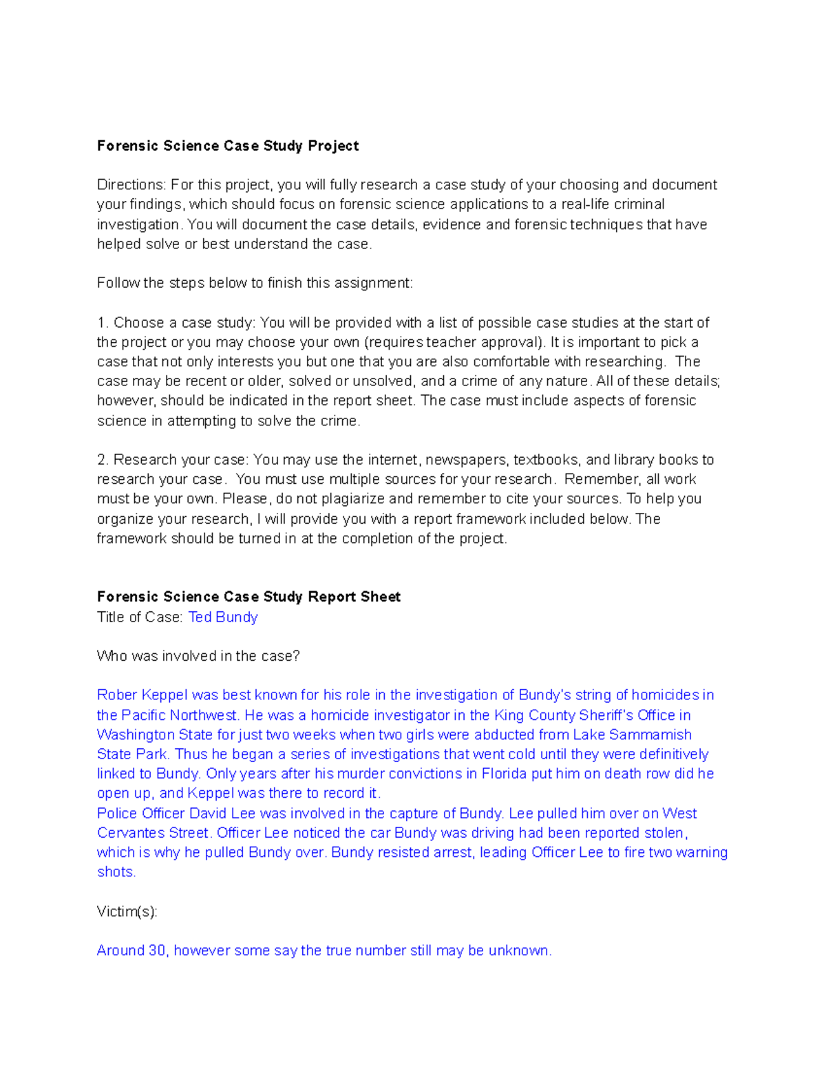 Ted Bundy Case Study Project 2023 Forensics:Criminalistics - Name: Kate ...