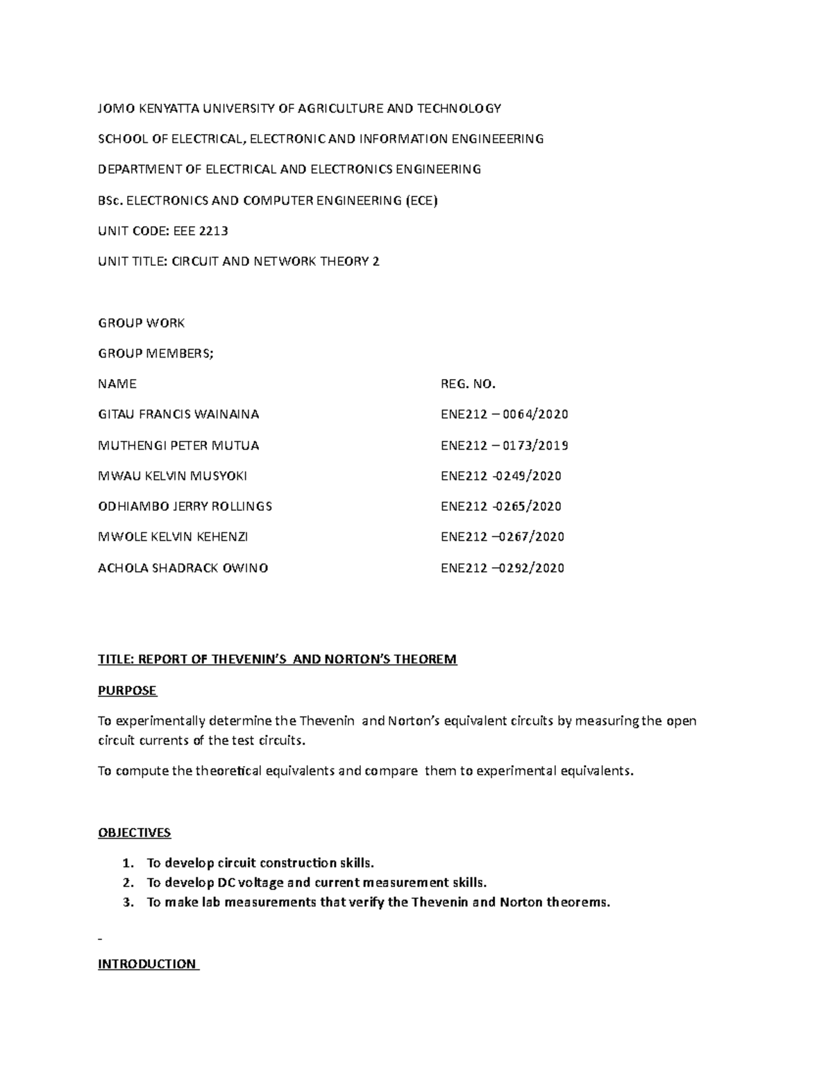 Circuit AND Network Theory- Detailed Report on Thevenin and Norton's ...