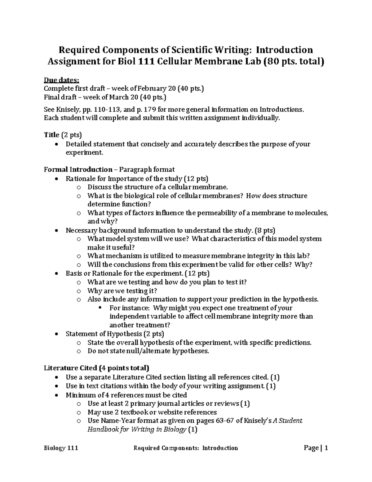 Required Components Cellular Membranes Lab- Introduction SP23 - Biology ...