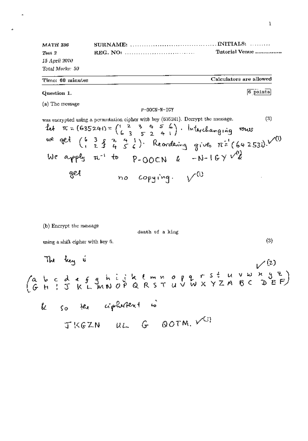 10test2s - MATH 236 - MATH 236 SURNAME ...