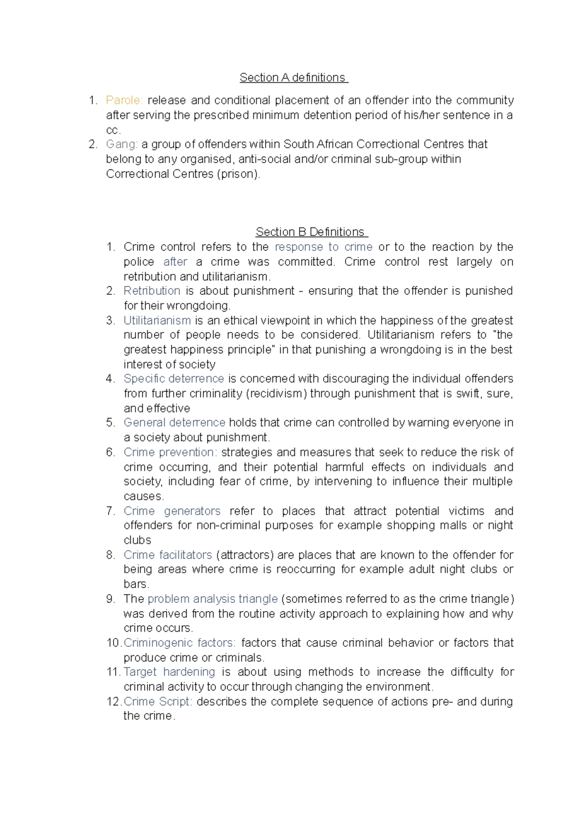 Exam definitions - Section A definitions Parole: release and ...