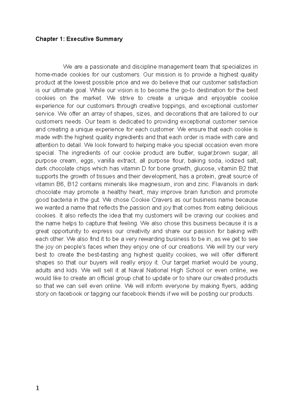 Business-Plan - Chapter 1: Executive Summary We are a passionate and ...