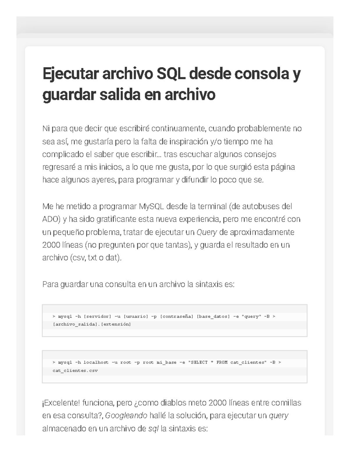 Ejecutar archivo SQL desde consola y guardar salida en archivo – Pu Ra ...