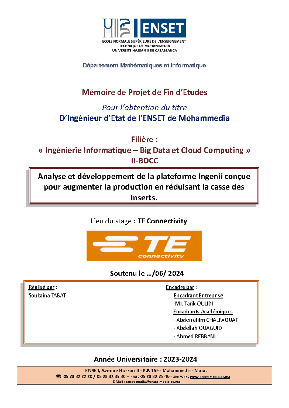 Rapport PFE Tabat - ras - Département Mathématiques et Informatique ...