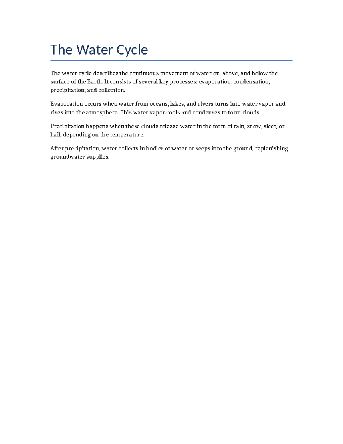 The Water Cycle - uyt - The Water Cycle The water cycle describes the ...