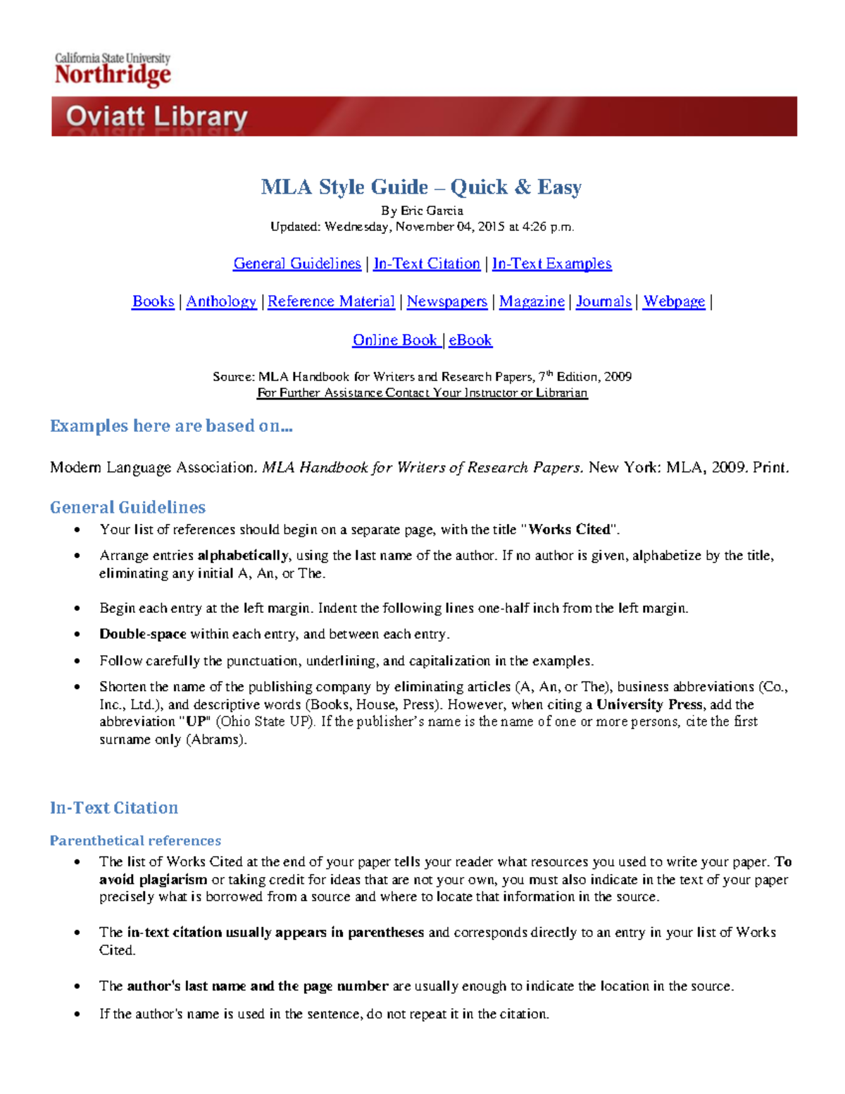 Mlacitation quickguide - MLA Style Guide – Quick & Easy By Eric Garcia Updated: Wednesday, - Studocu