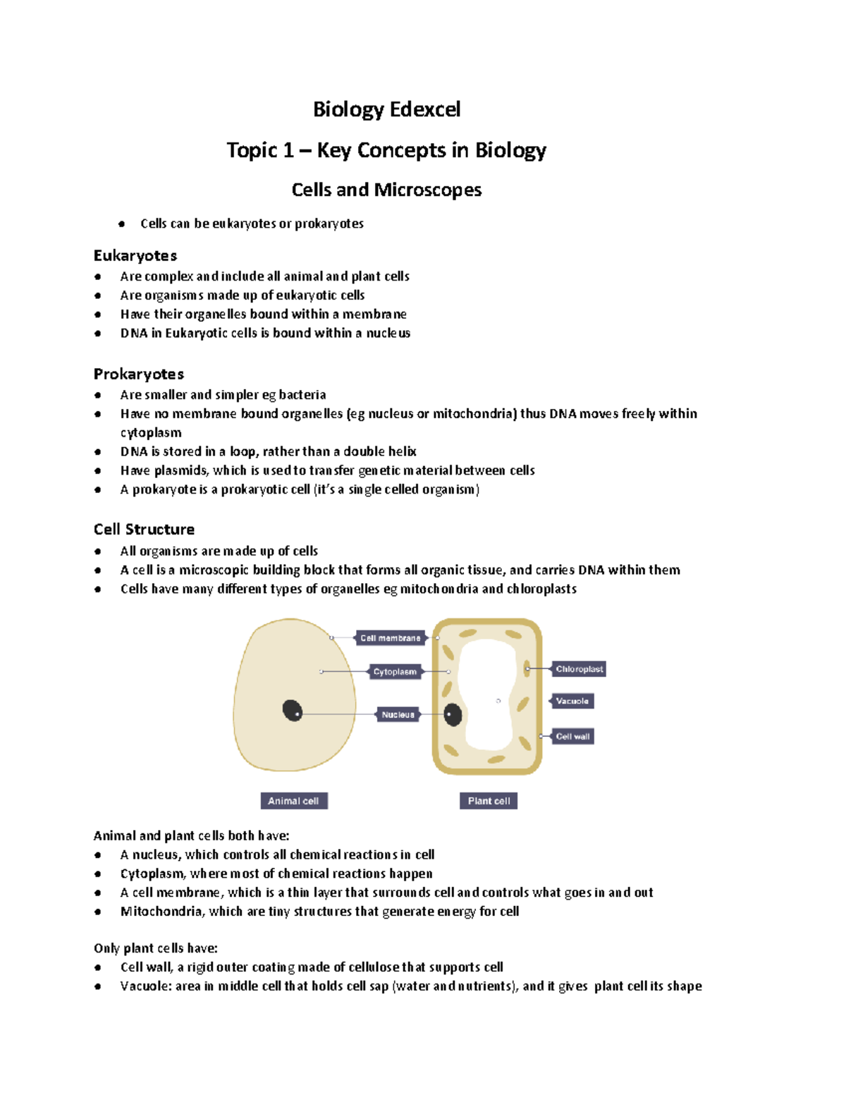 Topic 1 Key Concepts in Biology - Biology Edexcel Topic 1 – Key ...