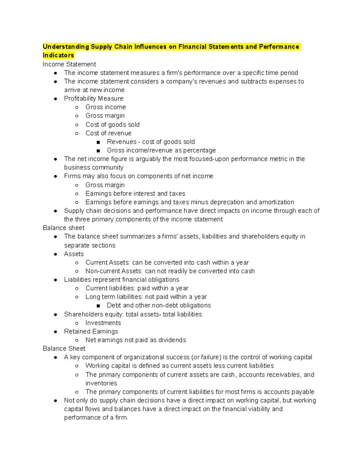 Understanding Supply Chain Influences on FInancial Statements and ...