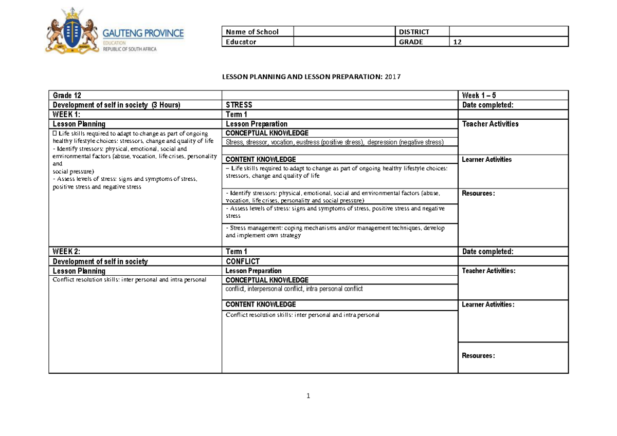 3. Grade 12 LO Lesson planning and lesson preparation - LESSON PLANNING ...