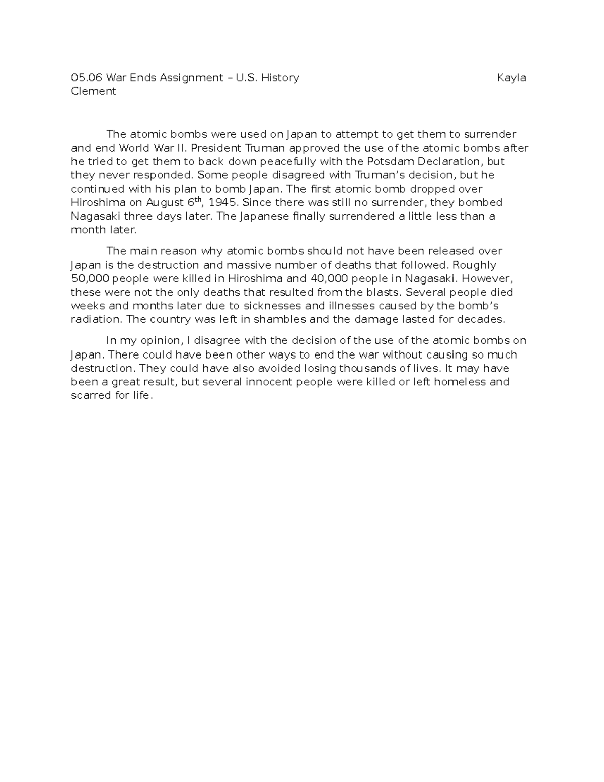 05.06 War Ends Assignment - U.S. History - 05 War Ends Assignment – U ...