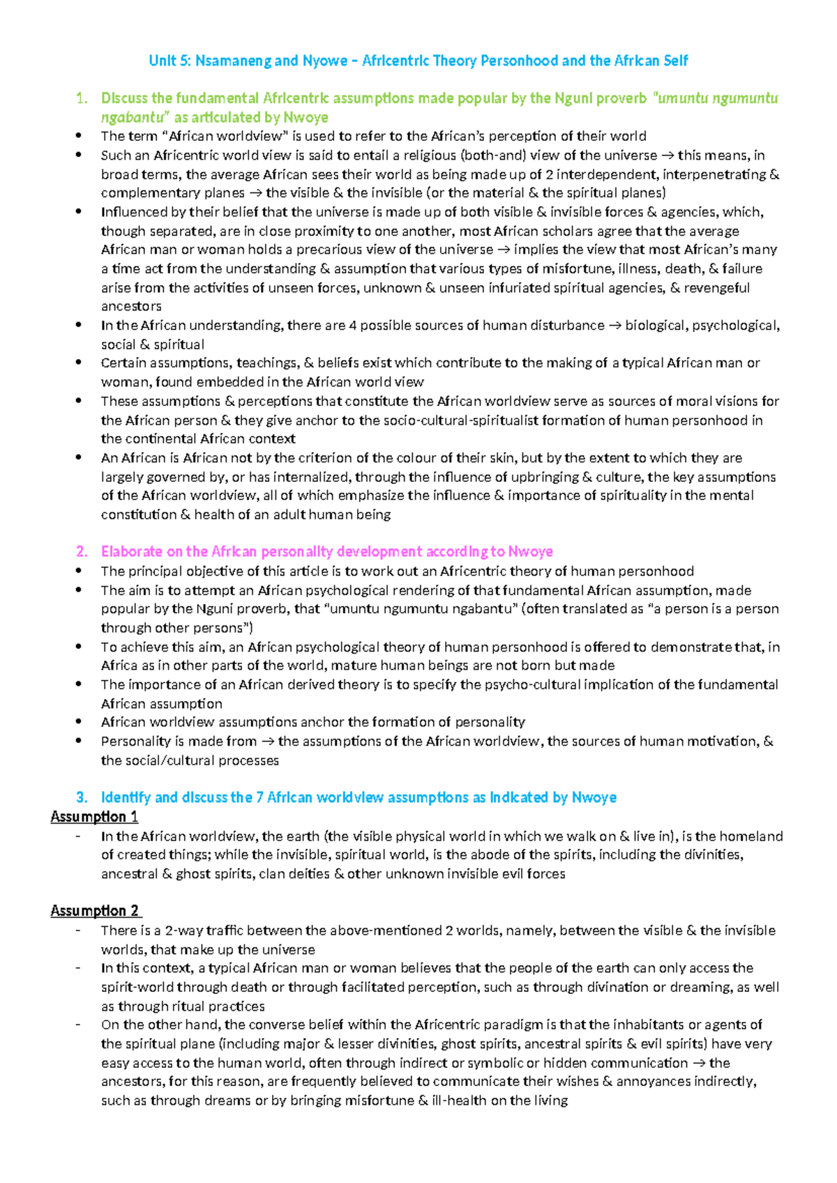 Unit 5 - Summary of unit 5 - Unit 5: Nsamaneng and Nyowe – Africentric ...
