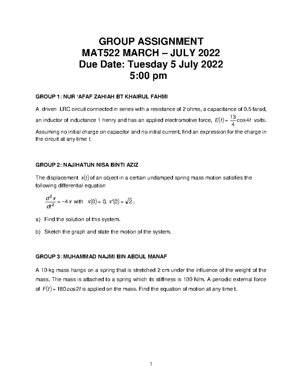 Assignment R CS248 4A - GROUP ASSIGNMENT MAT522 MARCH – JULY 2022 Due ...