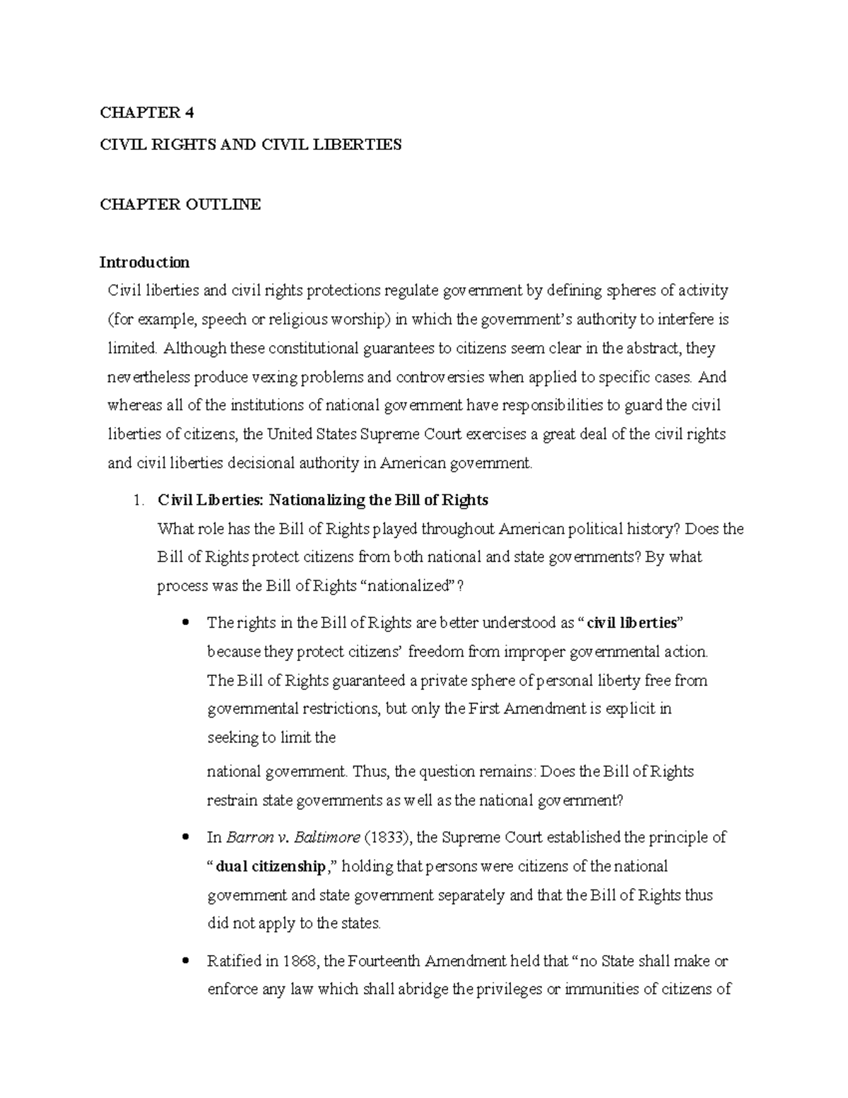 Amgovb 17 Chapter Outline CH04 - CHAPTER 4 CIVIL RIGHTS AND CIVIL ...