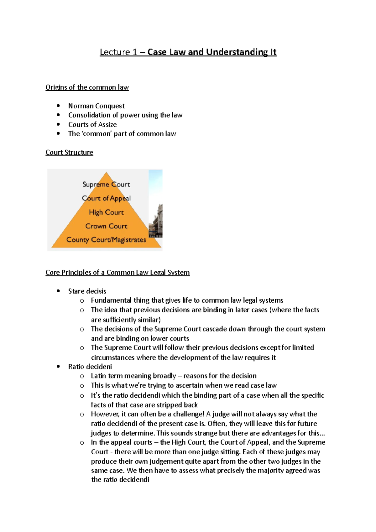 Lecture 1 - Case Law and Understanding it - Often, they will leave this ...