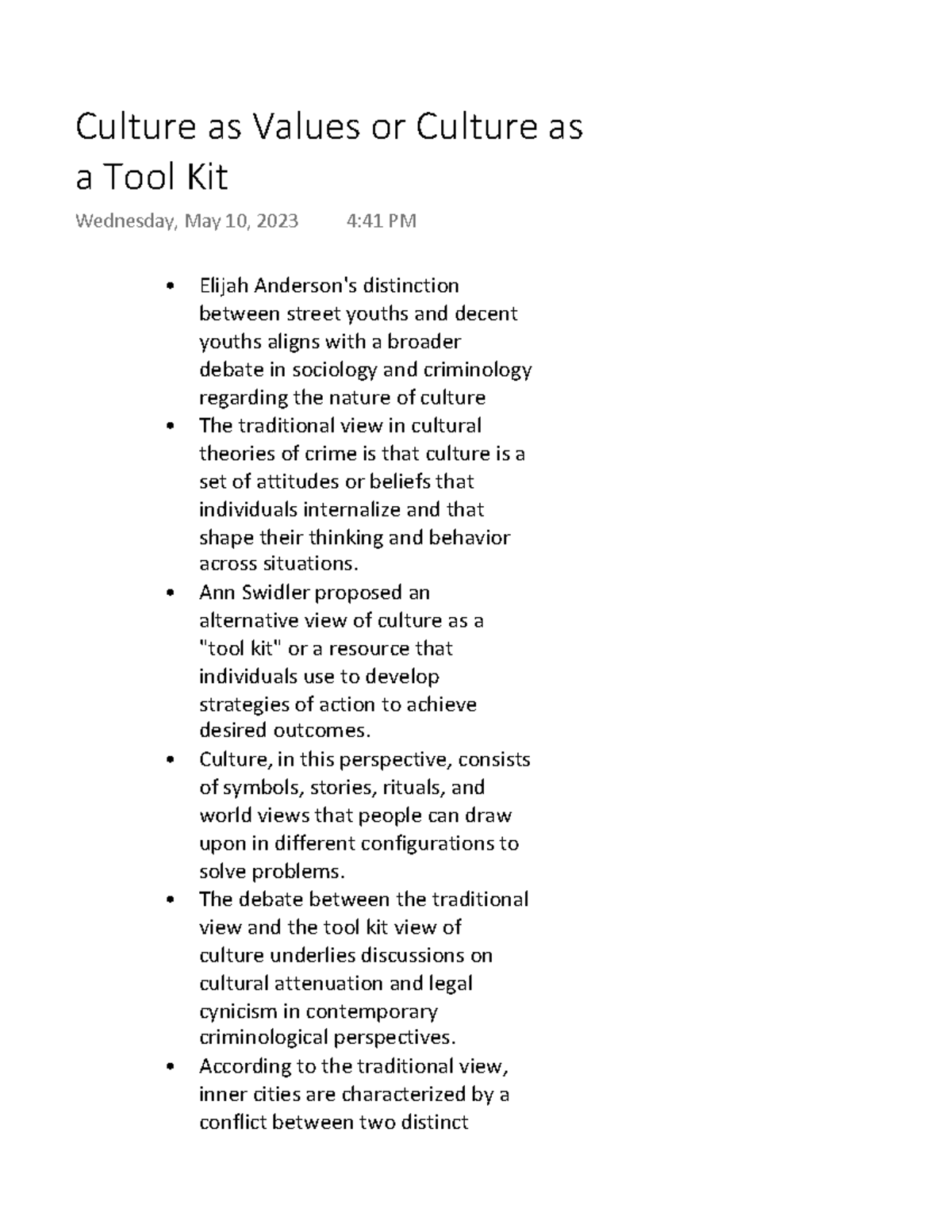 Culture as Values or Culture as a Tool Kit - Elijah Anderson's ...