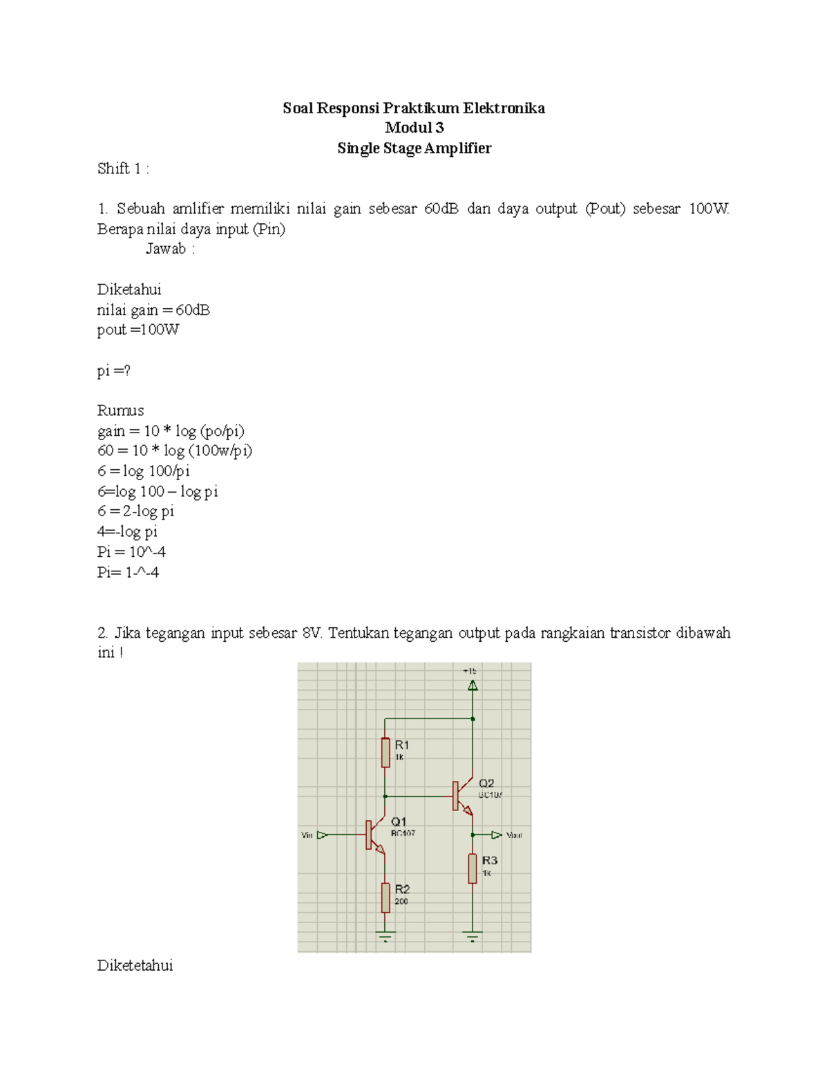 Responsi modul 3 Praktikum Elektronika - Soal Responsi Praktikum Elektronika Modul 3 Single ...
