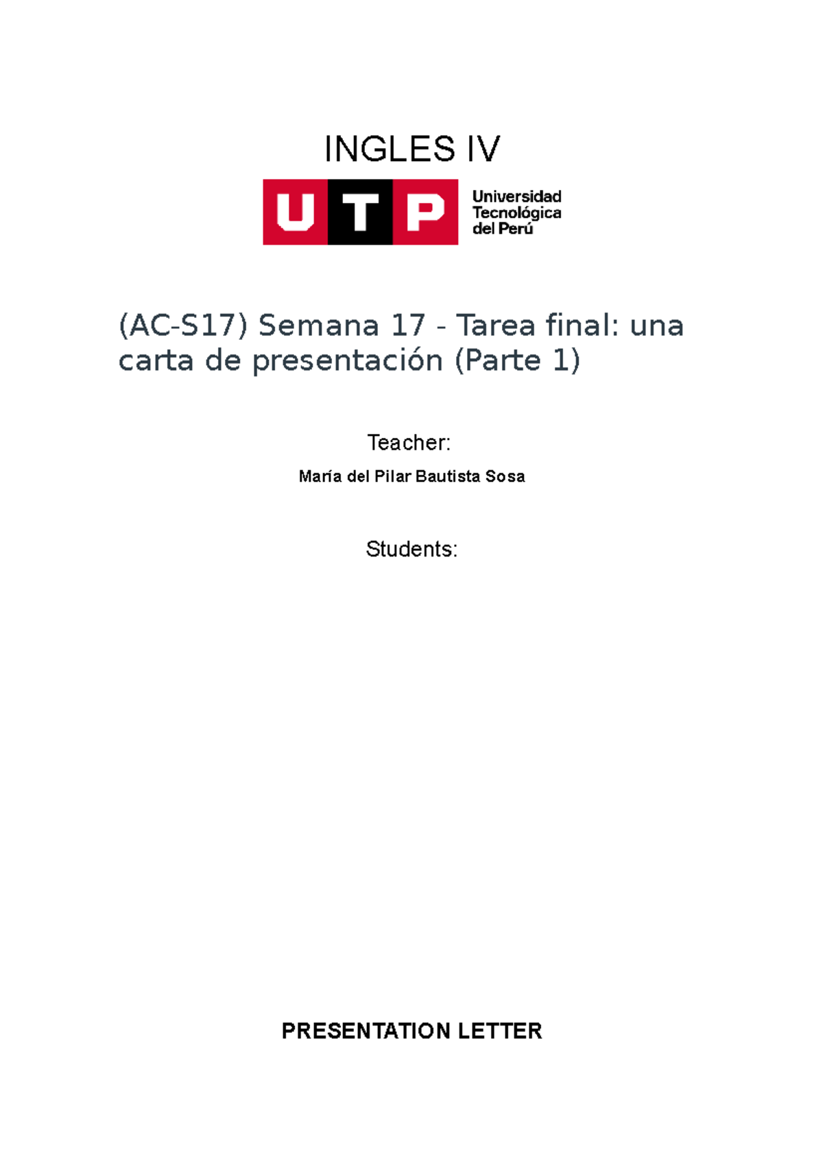 (AC-S17) Week 17 p - trabajo final - INGLES IV (AC-S17) Semana 17 - Tarea final: una carta de ...