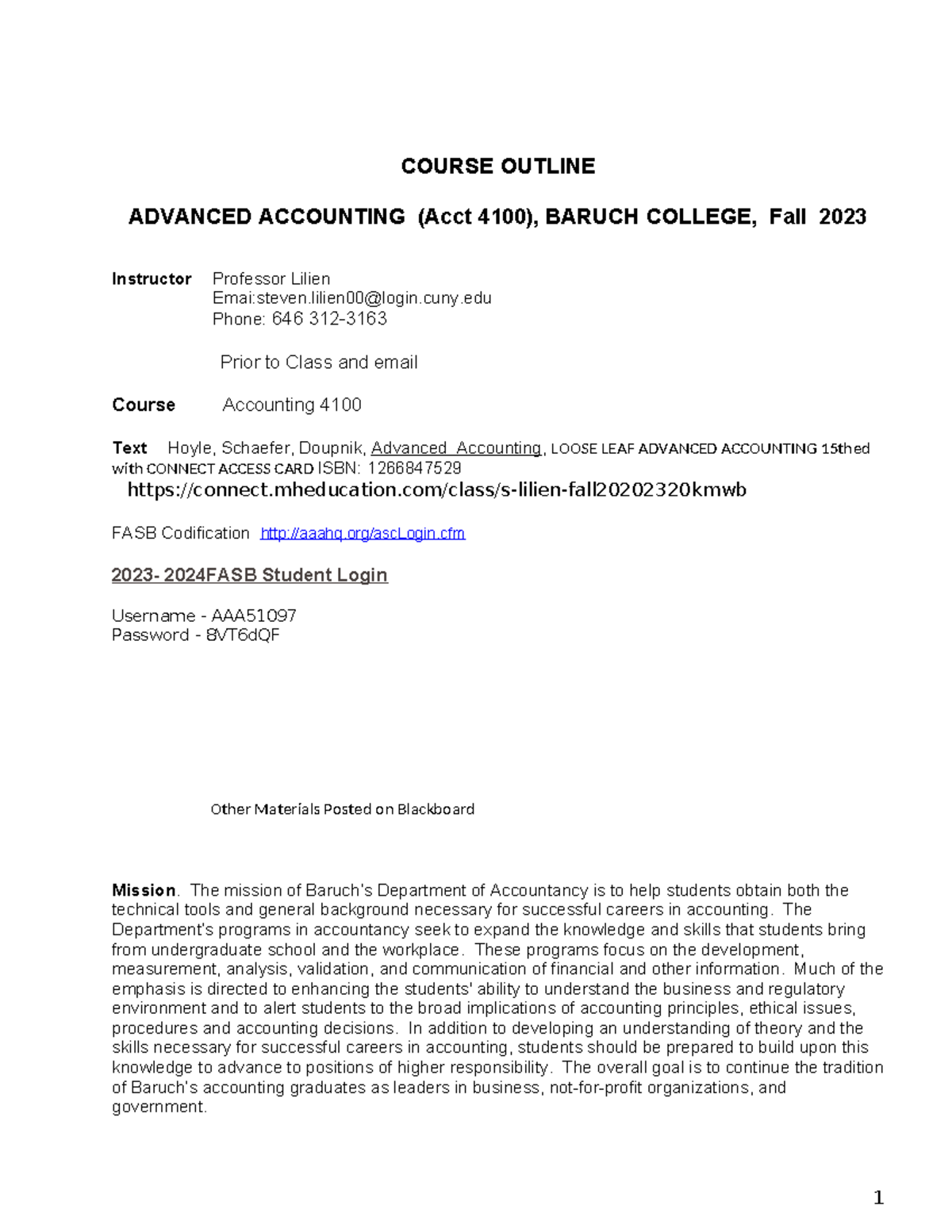 Syllabus ACC 4100 - COURSE OUTLINE ADVANCED ACCOUNTING (Acct 4100 ...