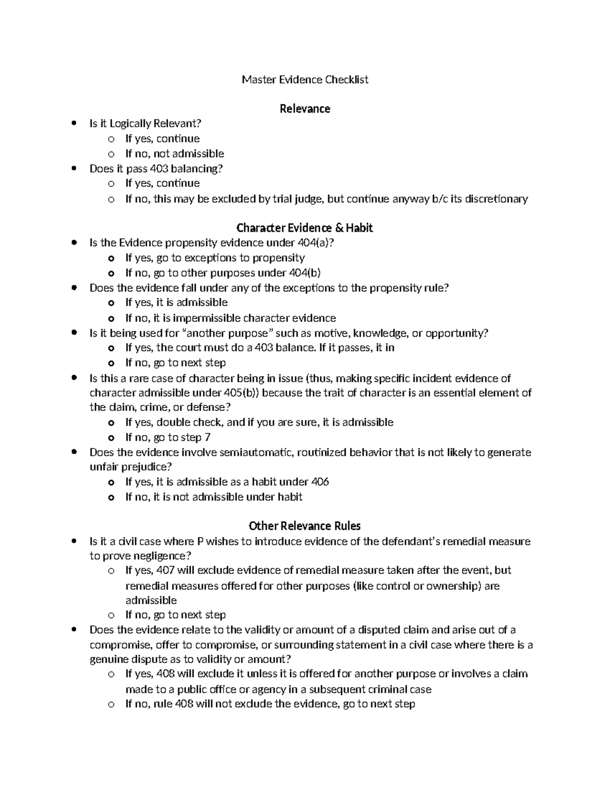 Evidence Checklist - Master Evidence Checklist Relevance Is it ...