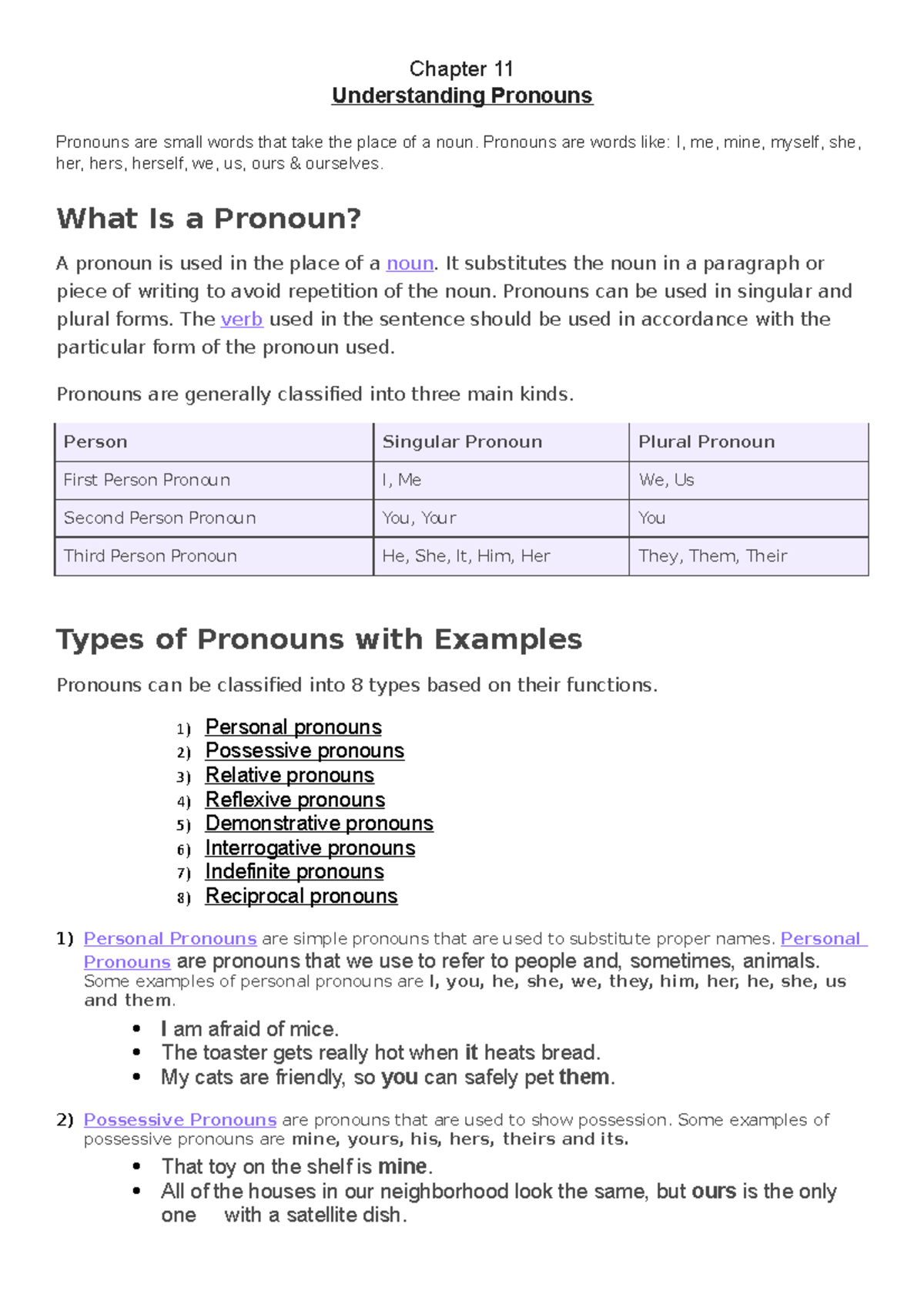 Understanding Pronouns -ss - Chapter 11 Understanding Pronouns Pronouns ...