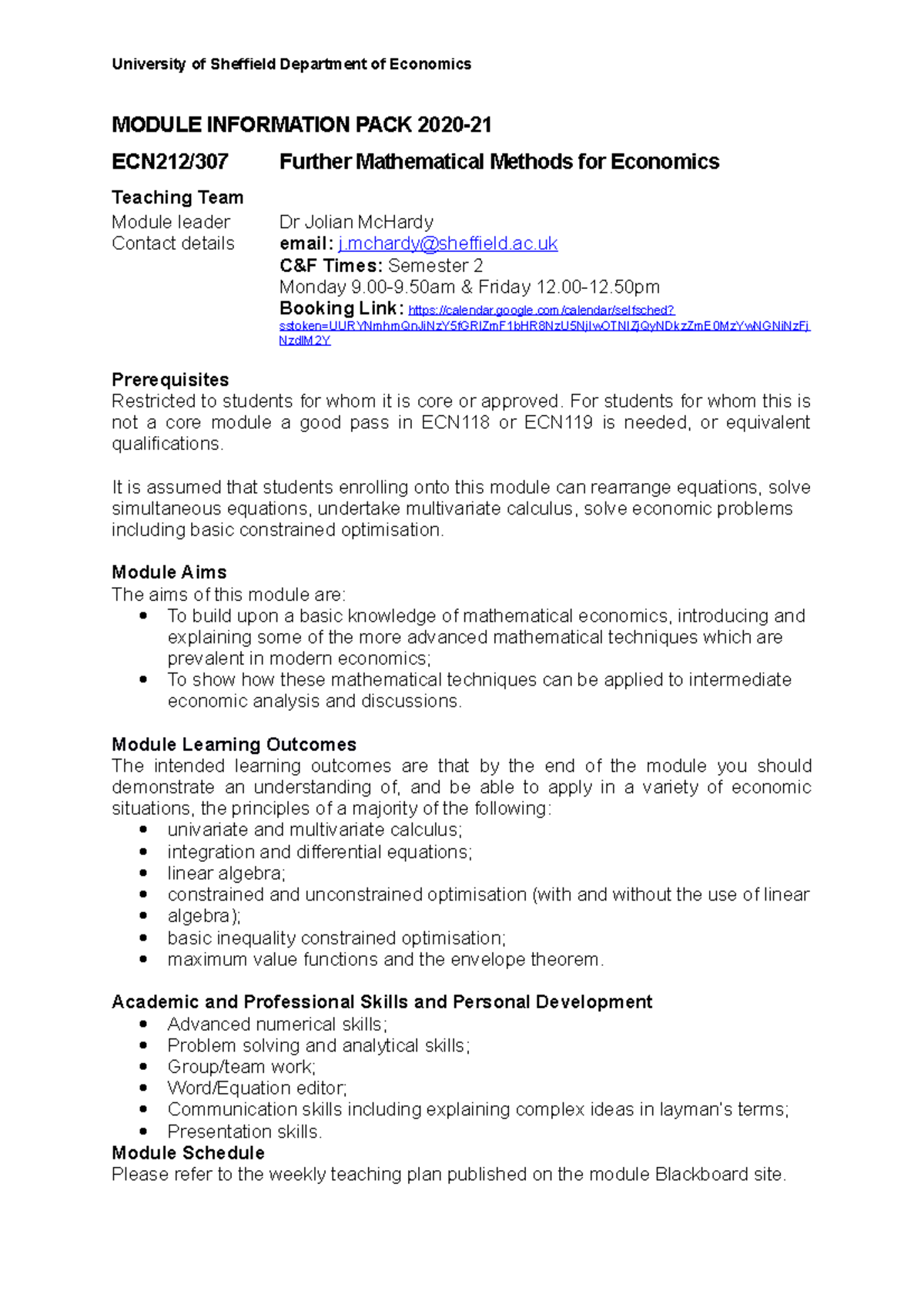 ECN212 UG Module Information Pack Template 2020-21 - University of ...