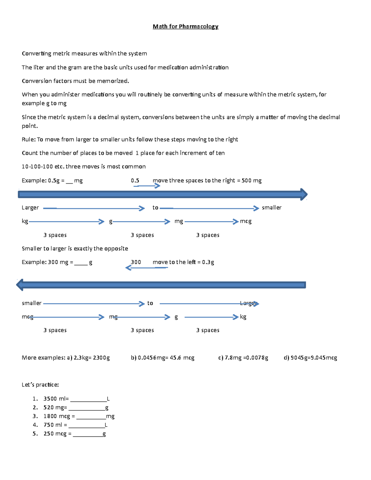 Math for Pharmacology 18 - Math for Pharmacology Converting metric ...