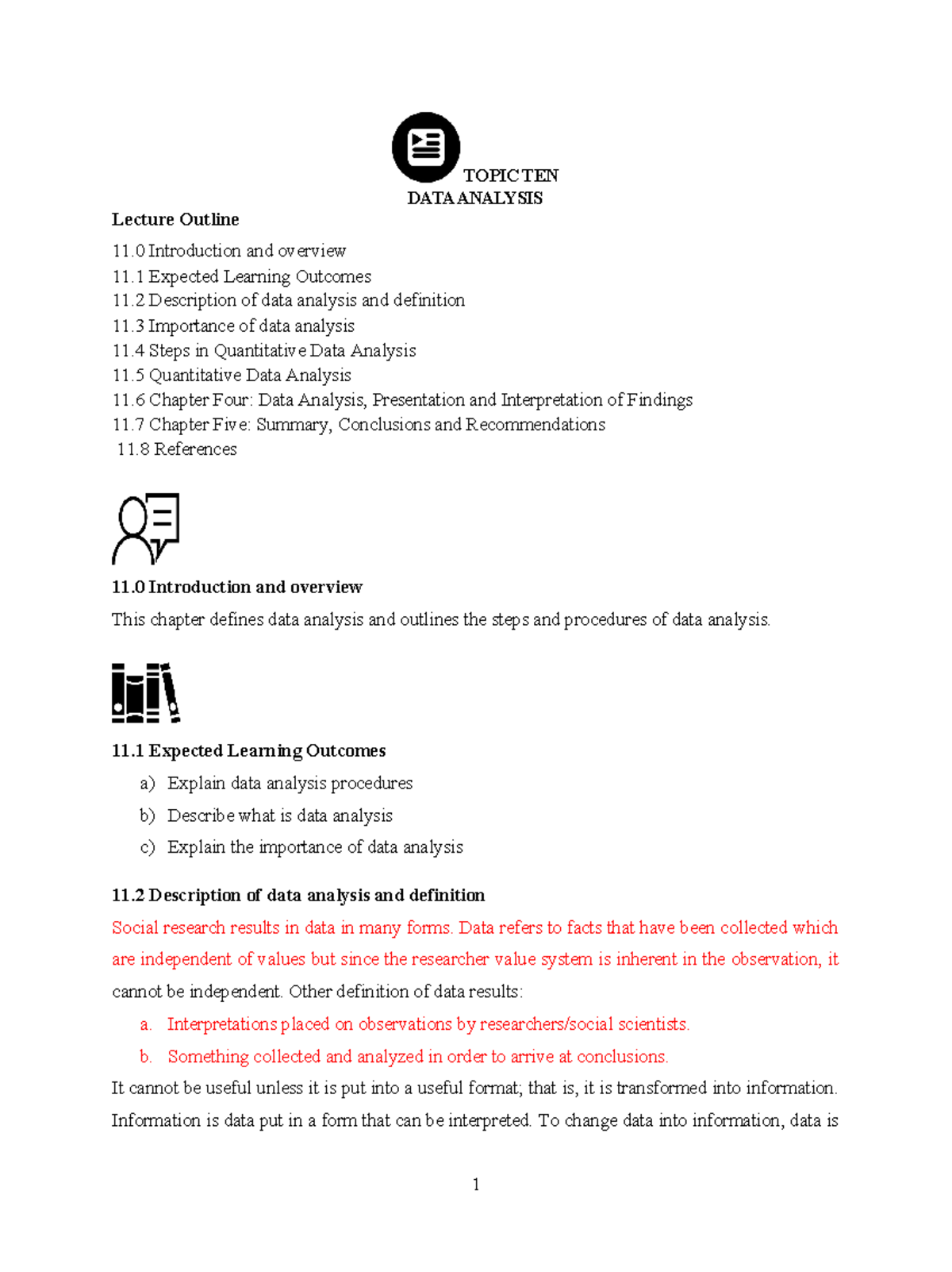 Topic 10 Data Analysis - research - TOPIC TEN DATA ANALYSIS Lecture ...