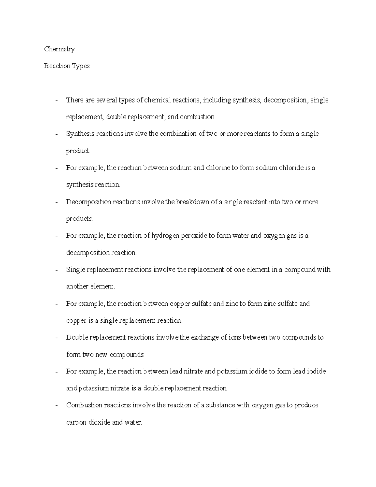 Chemistry-Reaction Types - Chemistry Reaction Types There are several ...