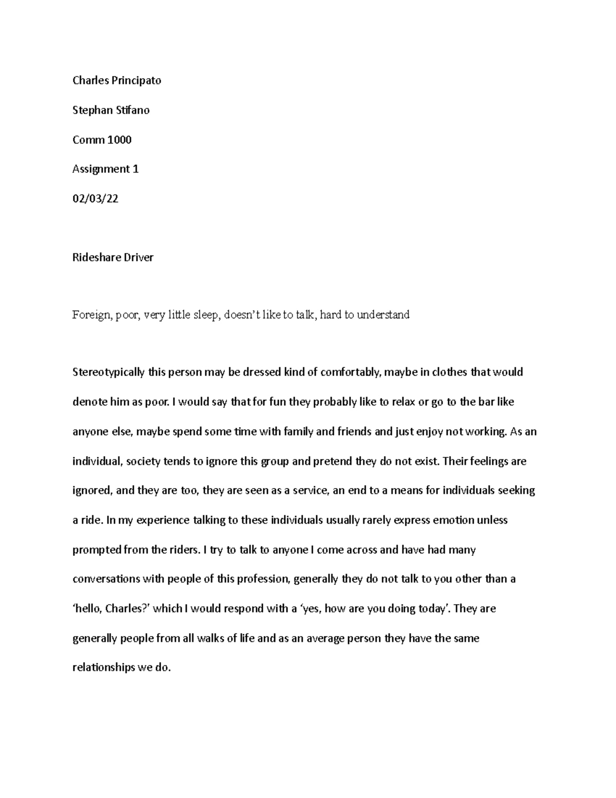 Assignment 1 - Charles Principato Stephan Stifano Comm 1000 Assignment ...