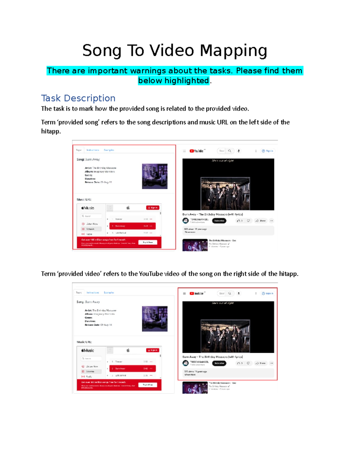 Song to Video Mapping Guidelines - Song To Video Mapping There are ...