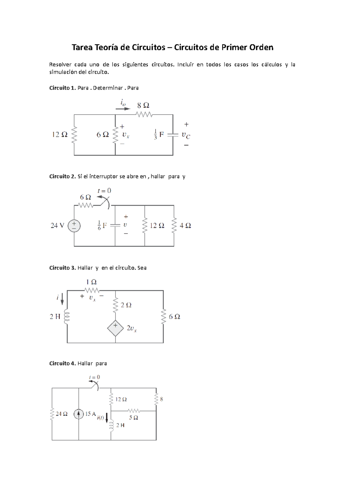 Tarea - Circuitos de Primer Orden - Tarea Teoría de Circuitos – Circuitos de Primer Orden ...