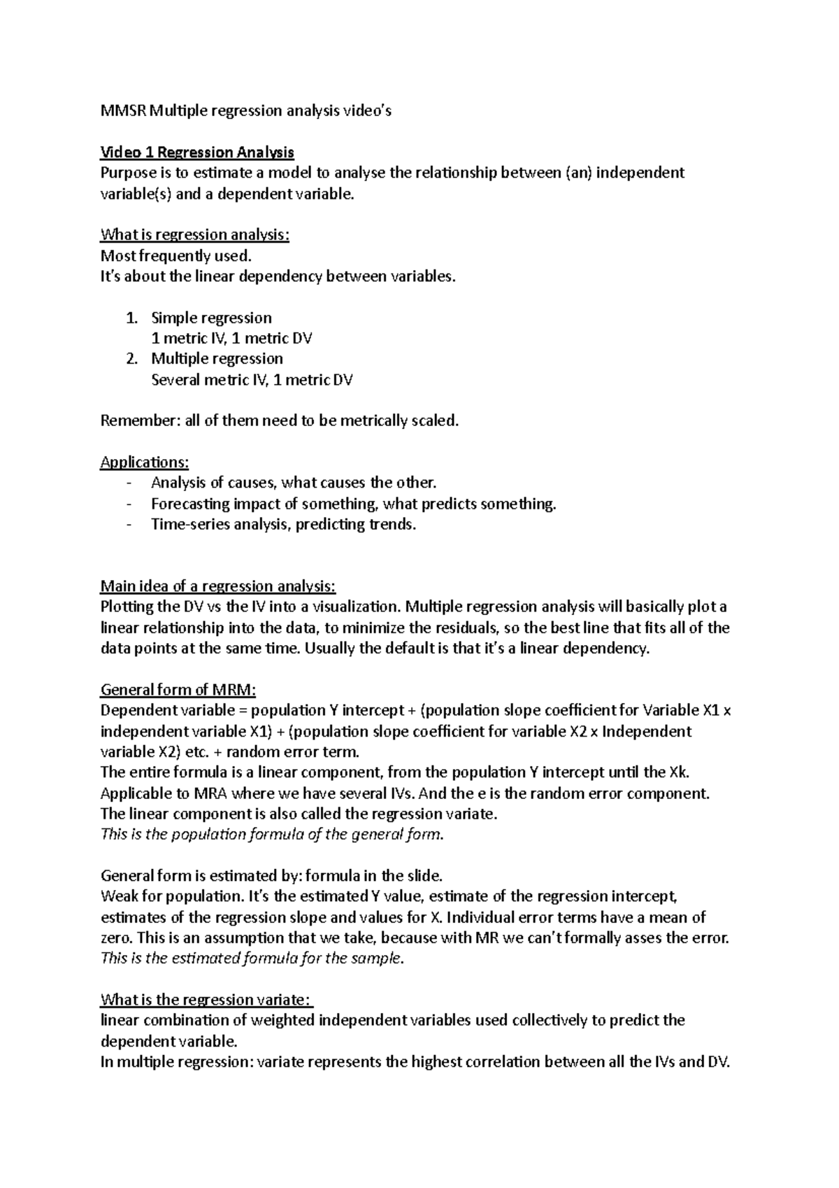 MMSR Multiple regression analysis video - MMSR Multiple regression ...