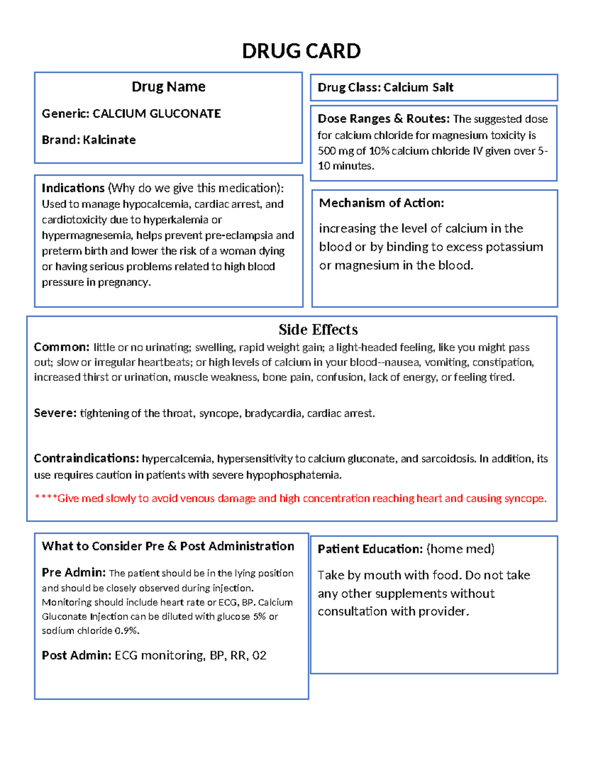 Calcium Gluconate - Drug Card - DRUG CARD Drug Name Generic: CALCIUM ...