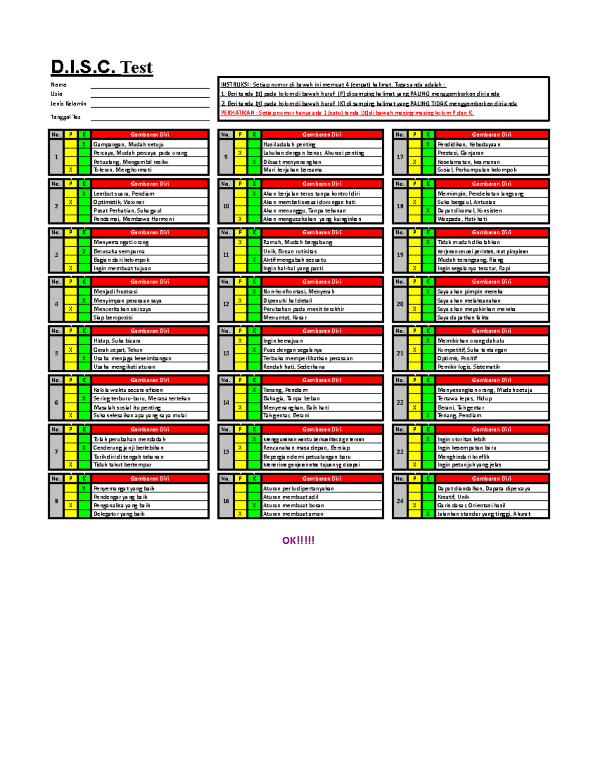 Test DISC Astri Pdf - Document College Pdf - D.I.S. Test Nama INSTRUKSI ...
